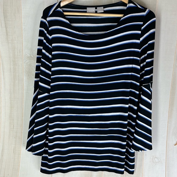 Chico's | Tops | Chicos Travelers 2 Striped Stretch Top No Iron No ...